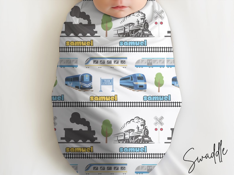 Personalized Train Blanket for Kids, Steam Trains Baby Swaddle, Custom ...
