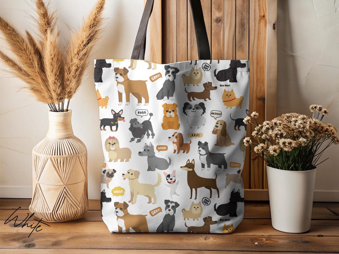 Cute Dogs Tote Bag, Dog Lover Gift, All Breed Puppy Dogs Reusable Bag ...