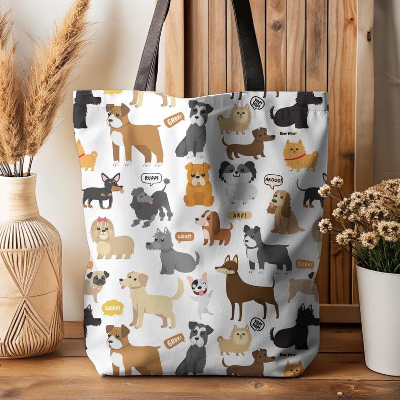 Cute Dogs Tote Bag, Dog Lover Gift, All Breed Puppy Dogs Reusable Bag ...