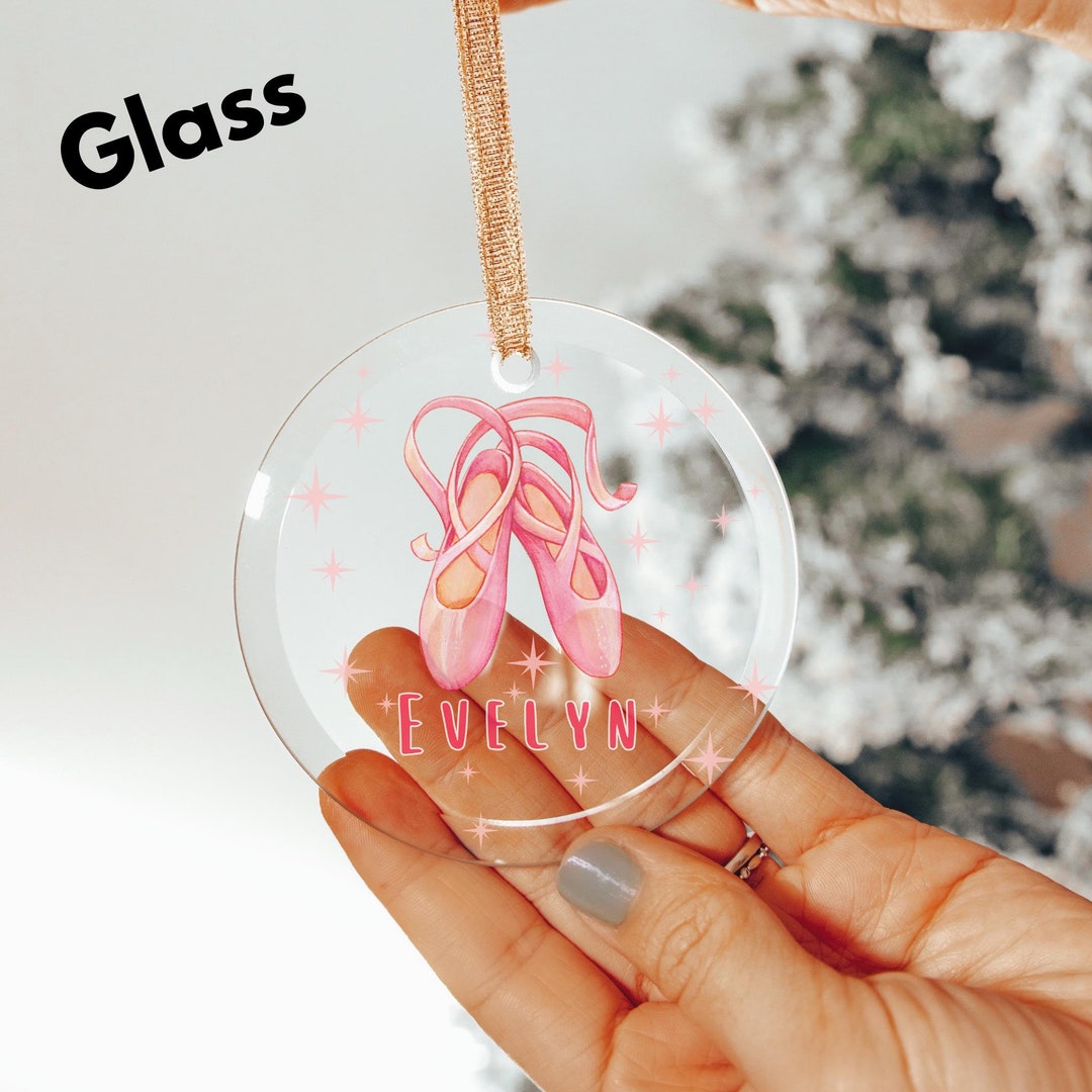 Personalized Ballet Shoes Ornament, Girl's Pink Pointe Shoes Glass ...