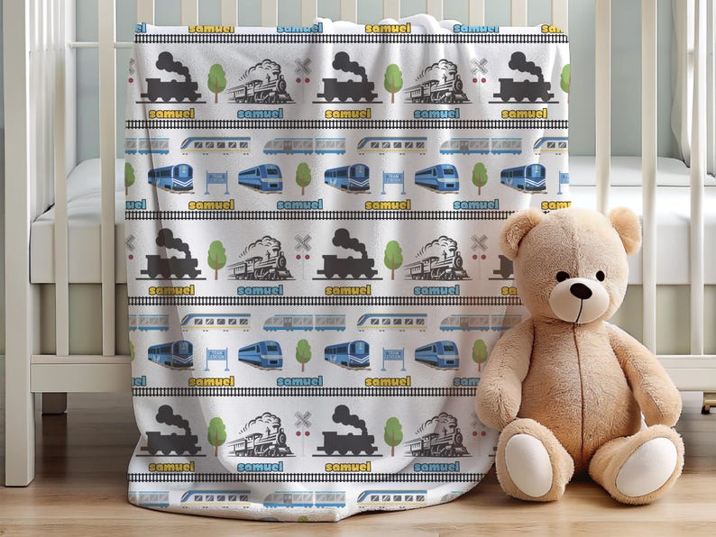 Personalized Train Blanket for Kids, Steam Trains Baby Swaddle, Custom ...