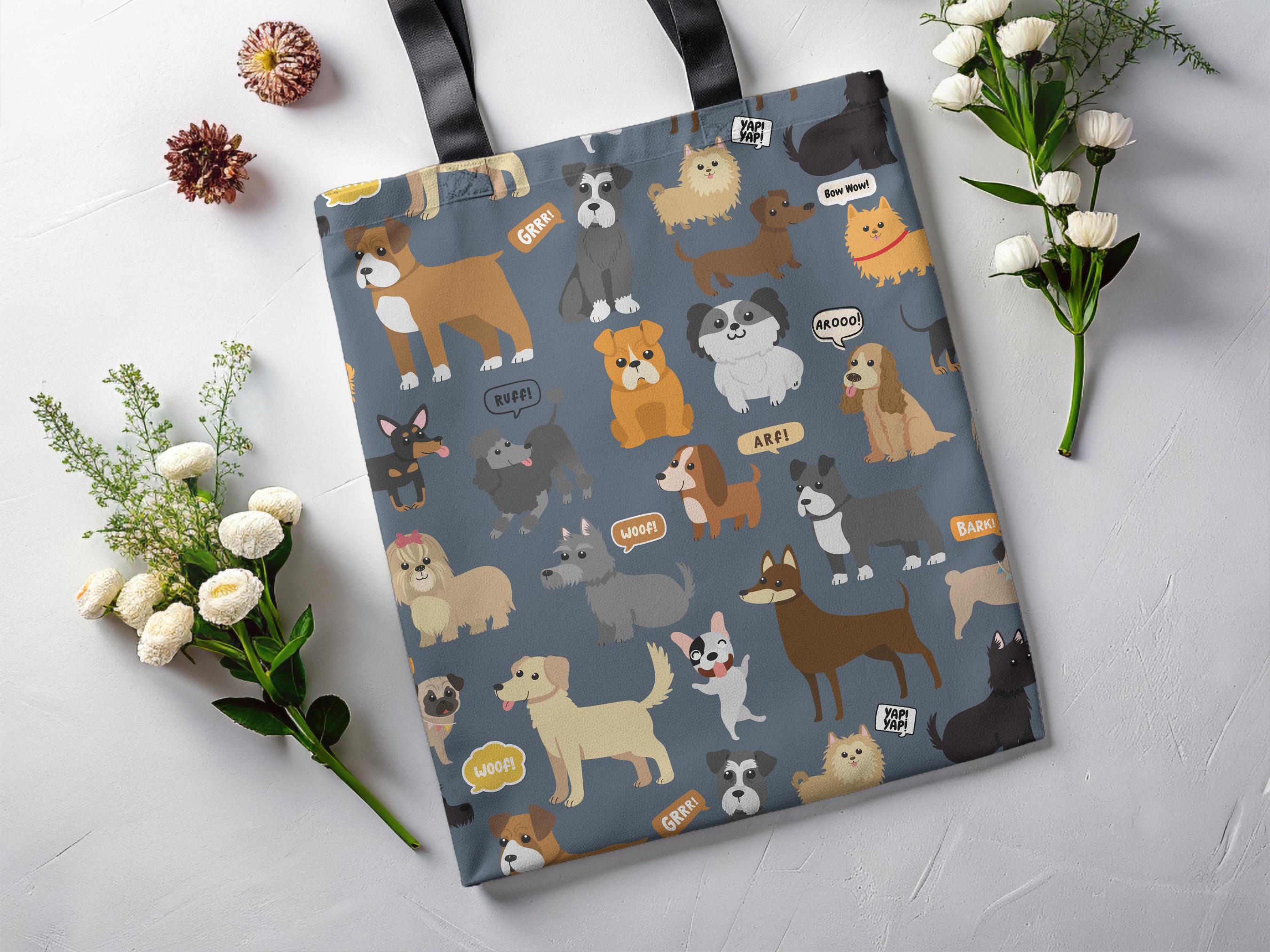 Cute Dogs Tote Bag, Dog Lover Gift, All Breed Puppy Dogs Reusable Bag ...
