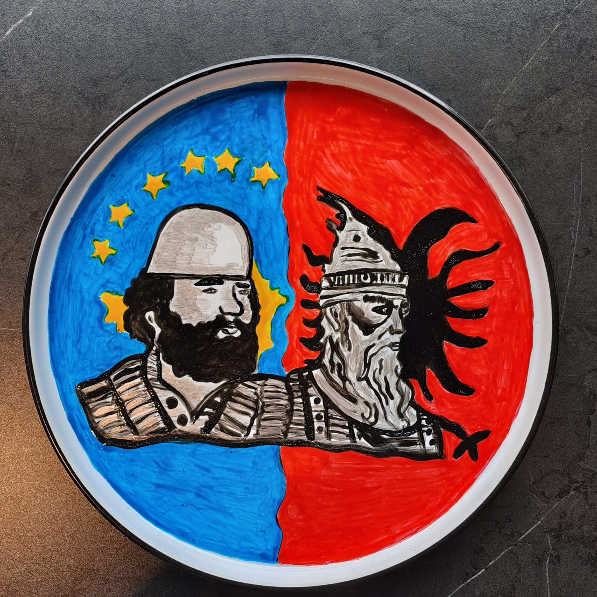10" Approx . (27cm Approx) Hand Painted Prizren Kosovo, Albanian Flag ...