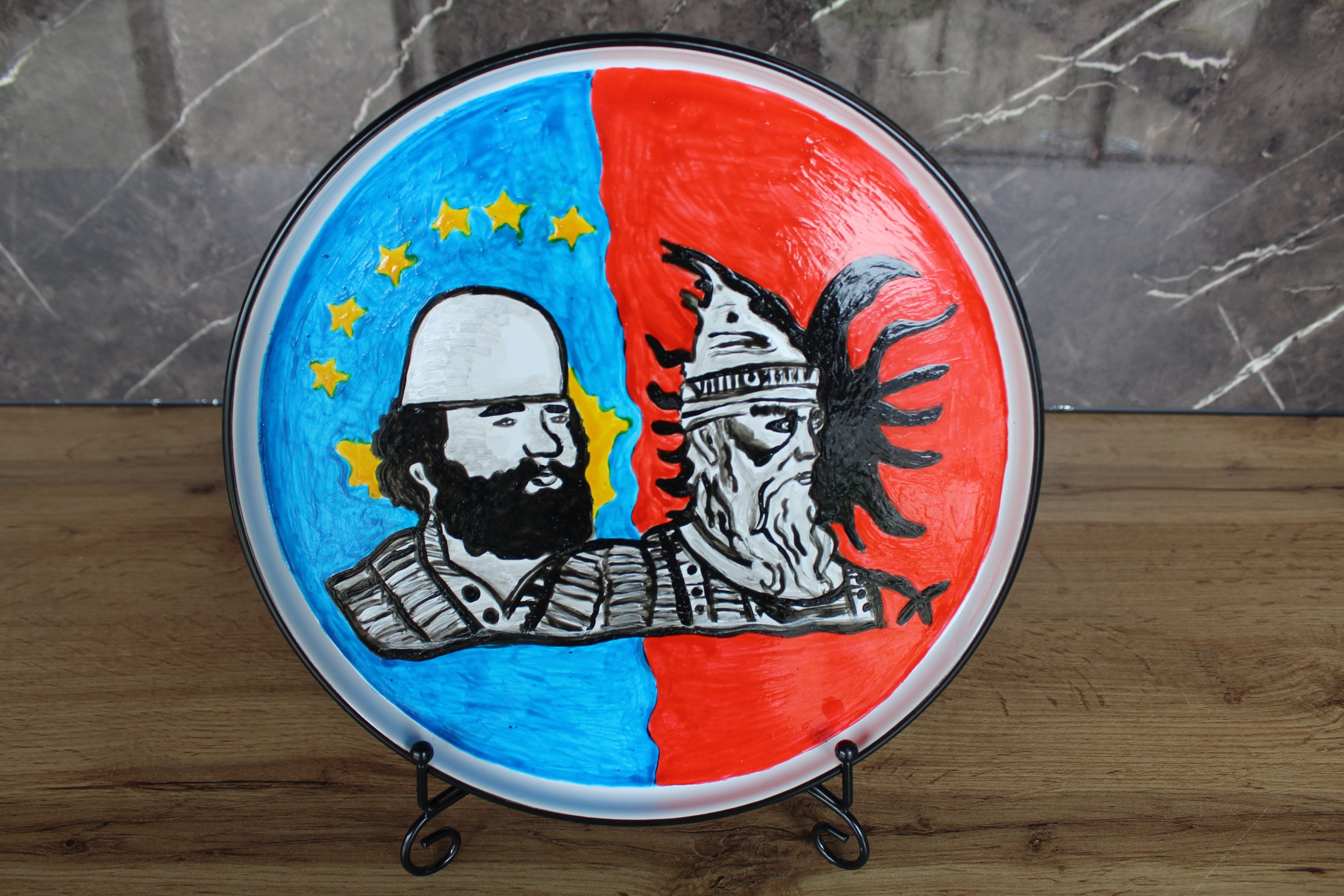 10" Approx . (27cm Approx) Hand Painted Prizren Kosovo, Albanian Flag ...