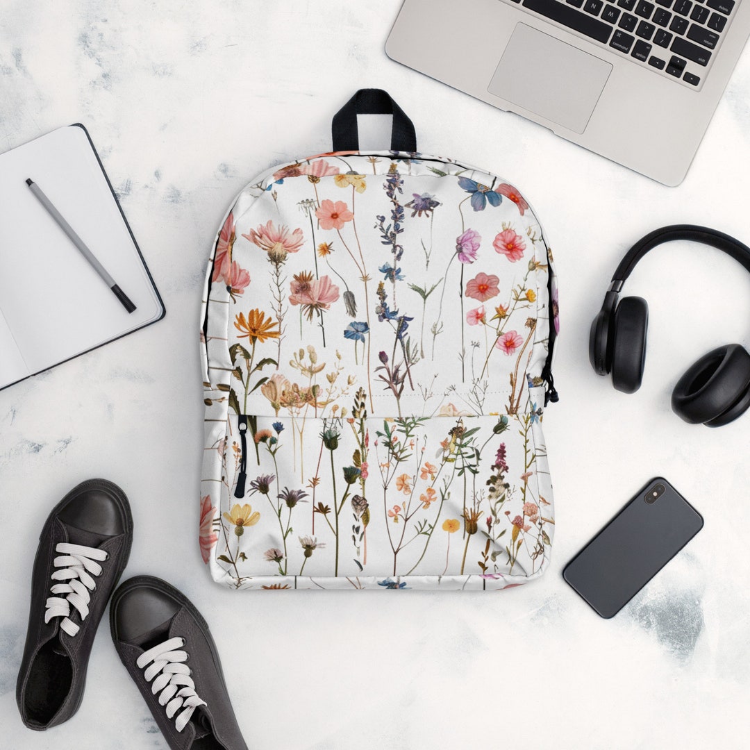 Wildflower Backpack, Flower Collage Bag for University, Boho Backpack ...