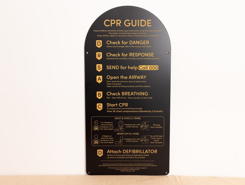 Modern Designer CPR Pool Safety Sign - Black Sign With Gold Text - Etsy ...