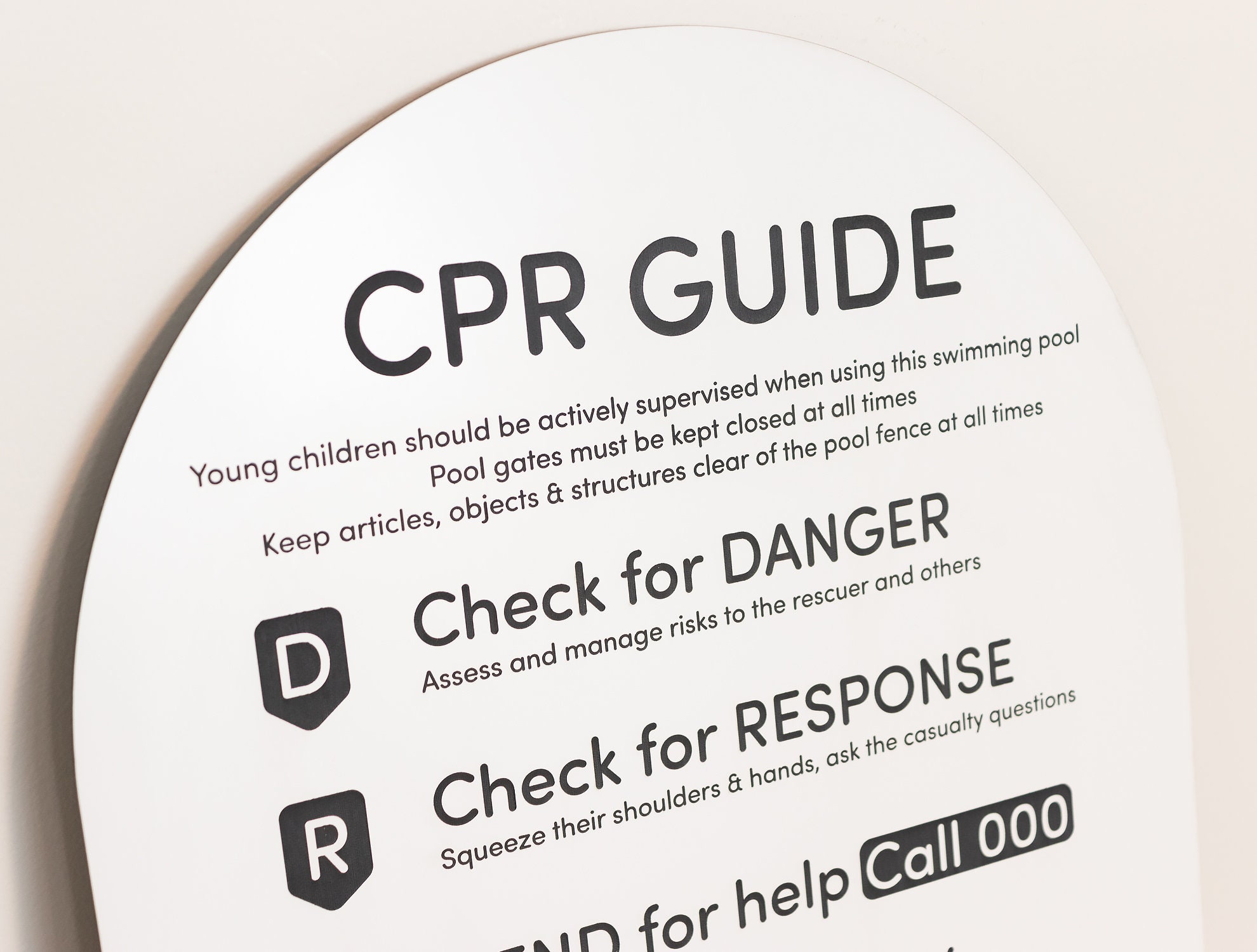 Modern Designer CPR Pool Safety Sign - White Sign With Black Text ...