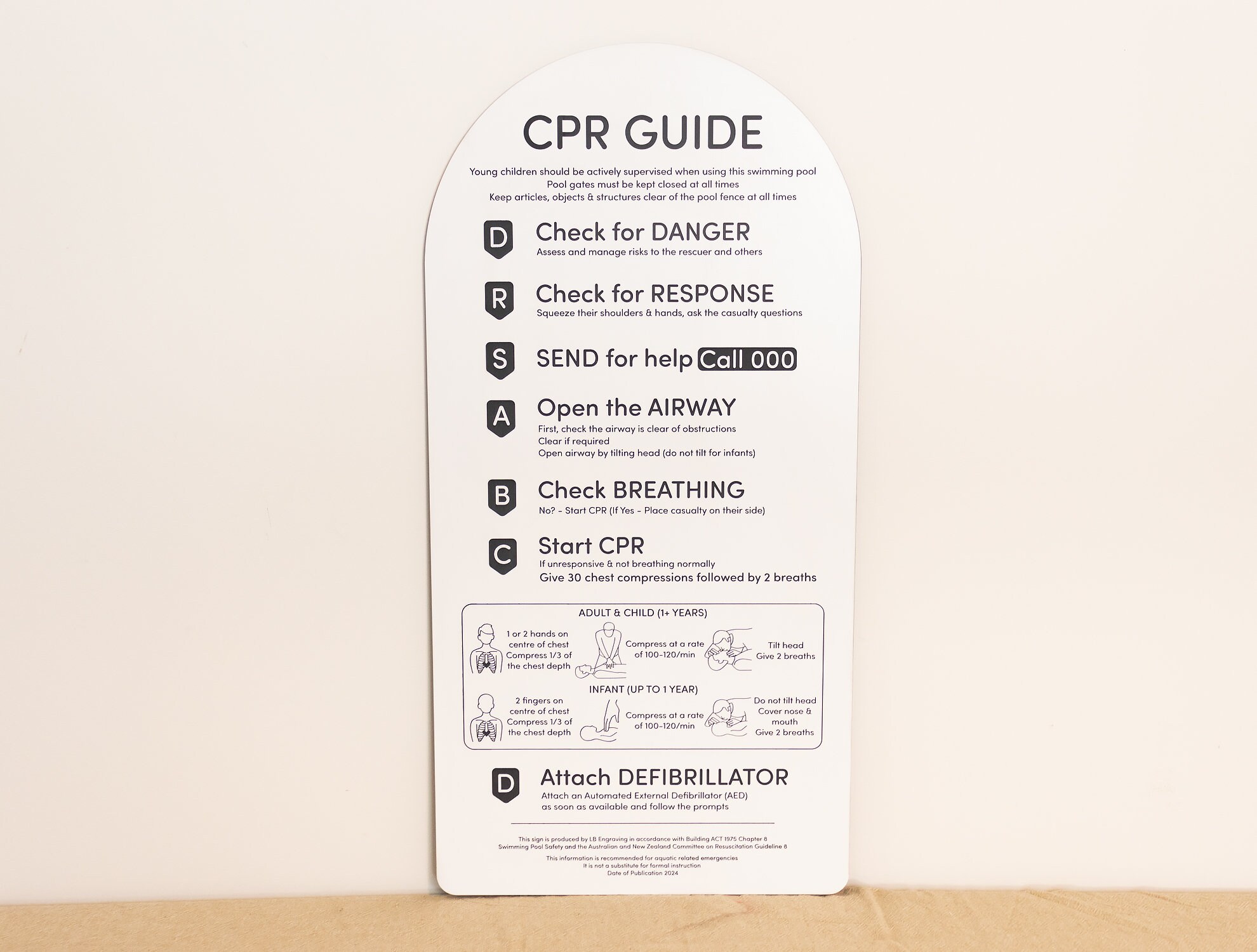 Modern Designer CPR Pool Safety Sign - White Sign With Black Text ...