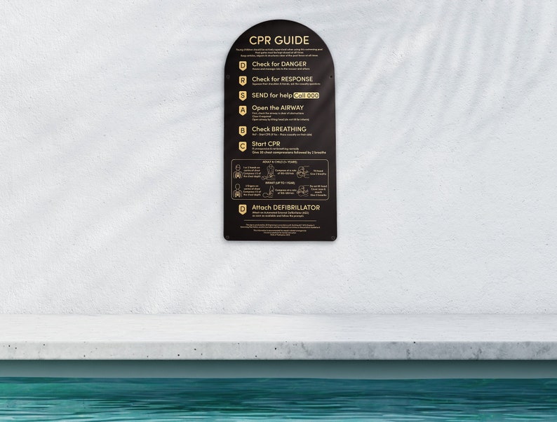 Modern Designer CPR Pool Safety Sign - Black Sign With Gold Text - Etsy ...