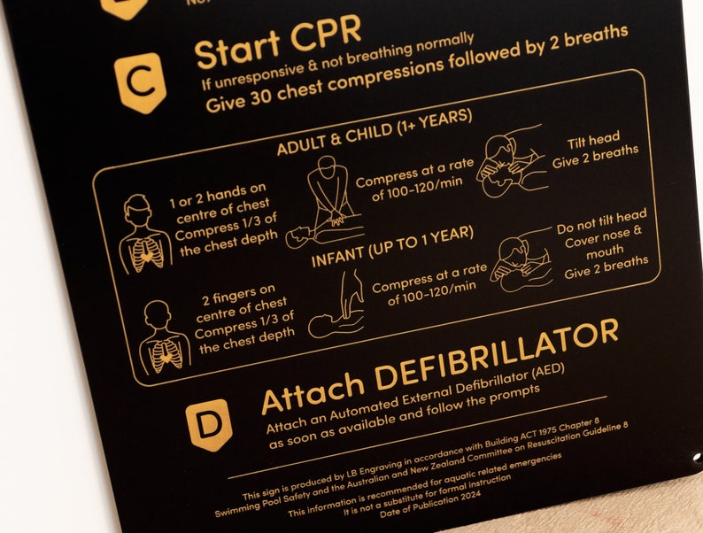 Modern Designer CPR Pool Safety Sign - Black Sign With Gold Text - Etsy ...
