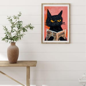 Hilarious Cat Reading Paper Print | Funny A3 Wall Art | Digital ...