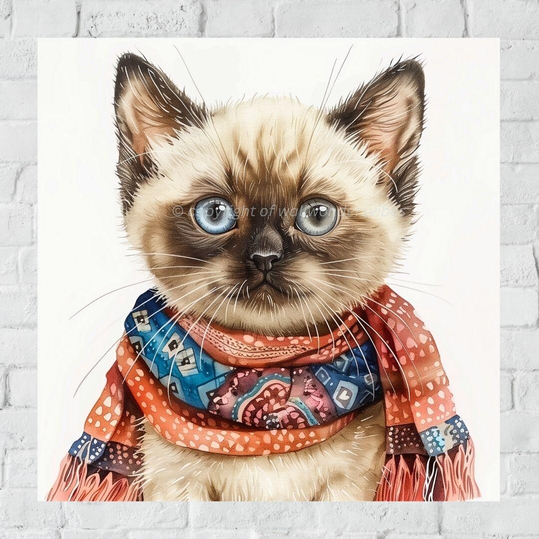 Bohemian Watercolor Cat Wall Art #10 | Digital Download PNG | High ...