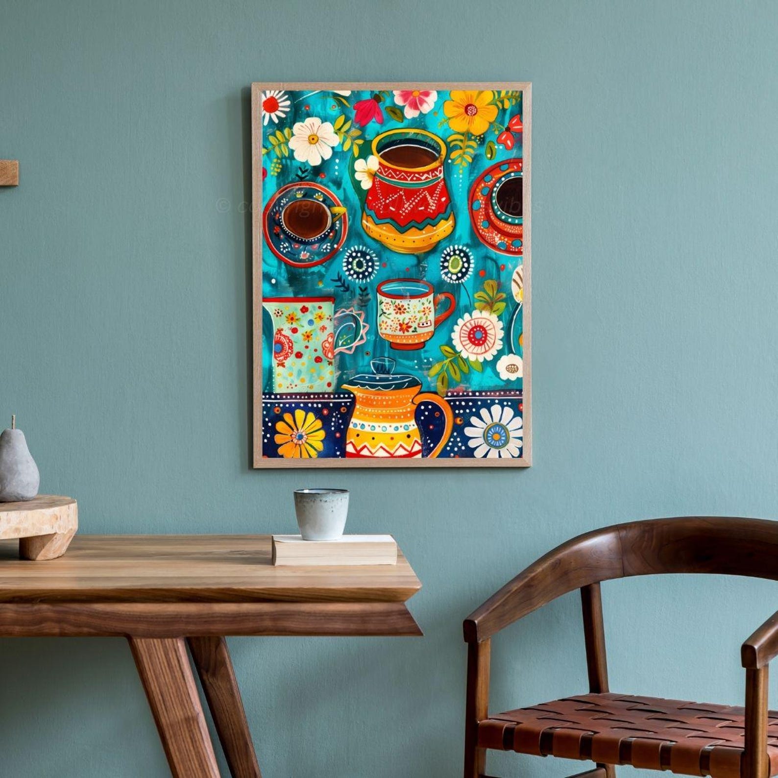 Vibrant Folk Art Coffee Print, Colorful Floral Pots Digital Download ...