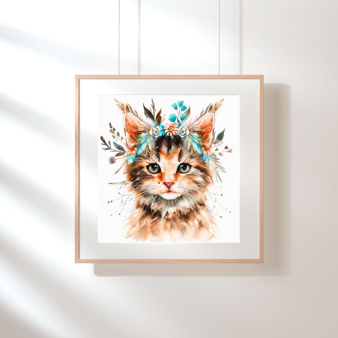 Bohemian Watercolor Cat Wall Art #14 | Digital Download PNG | High ...