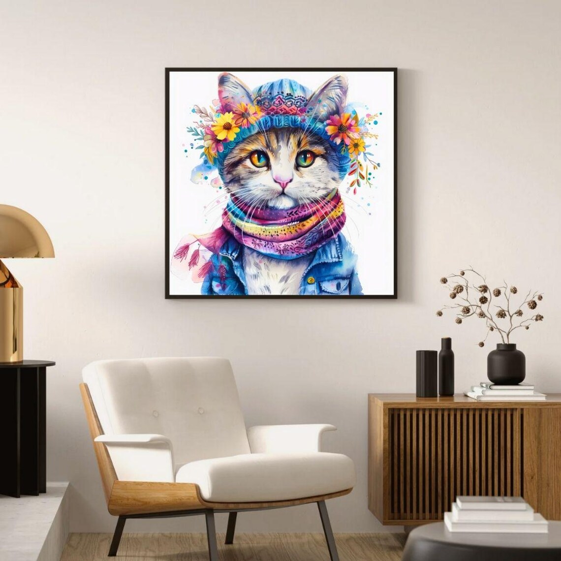 Bohemian Watercolor Cat Wall Art 25 Digital Download PNG High-resolution Boho Decor Printable ...