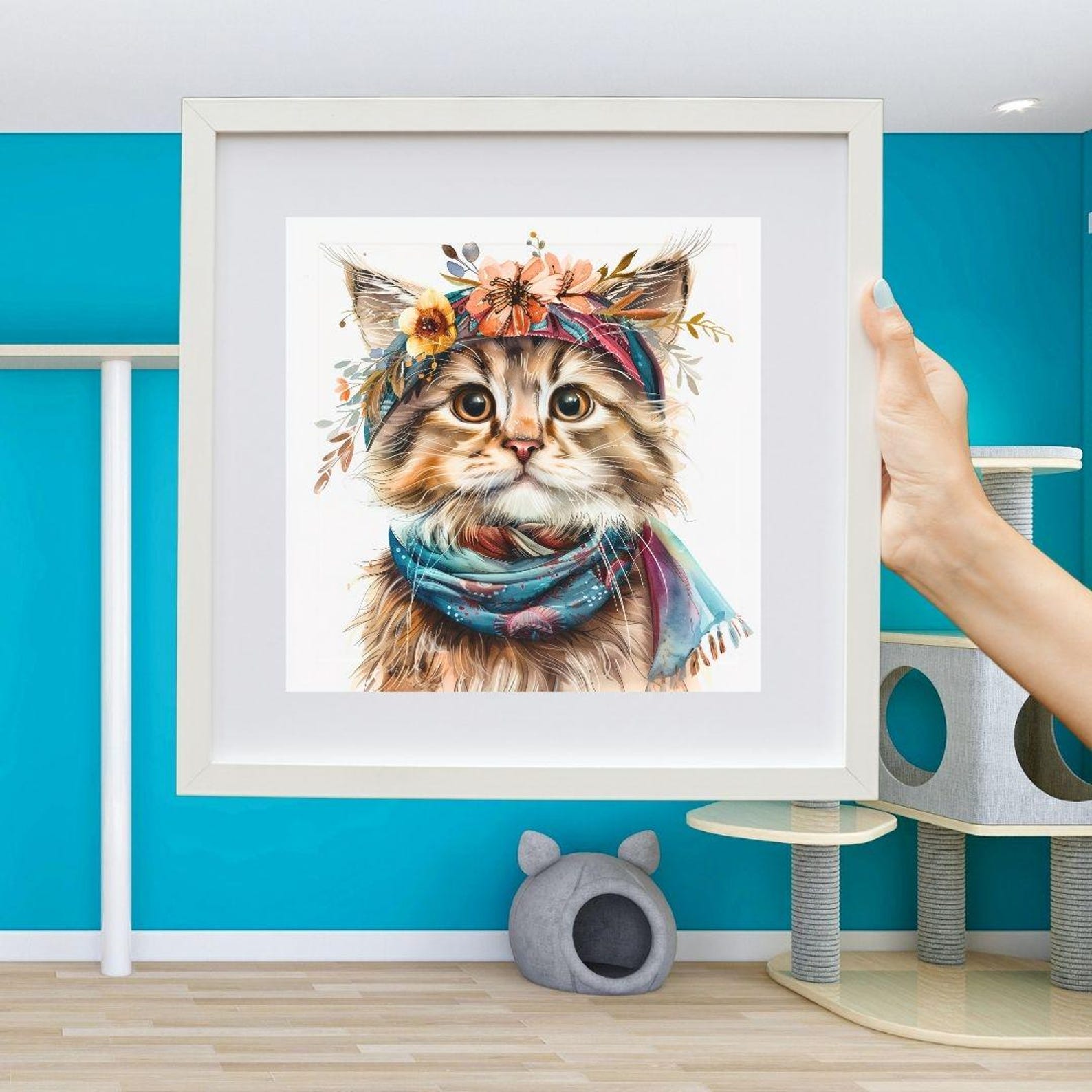 Bohemian Watercolor Cat Wall Art #3 | Digital Download PNG | High ...