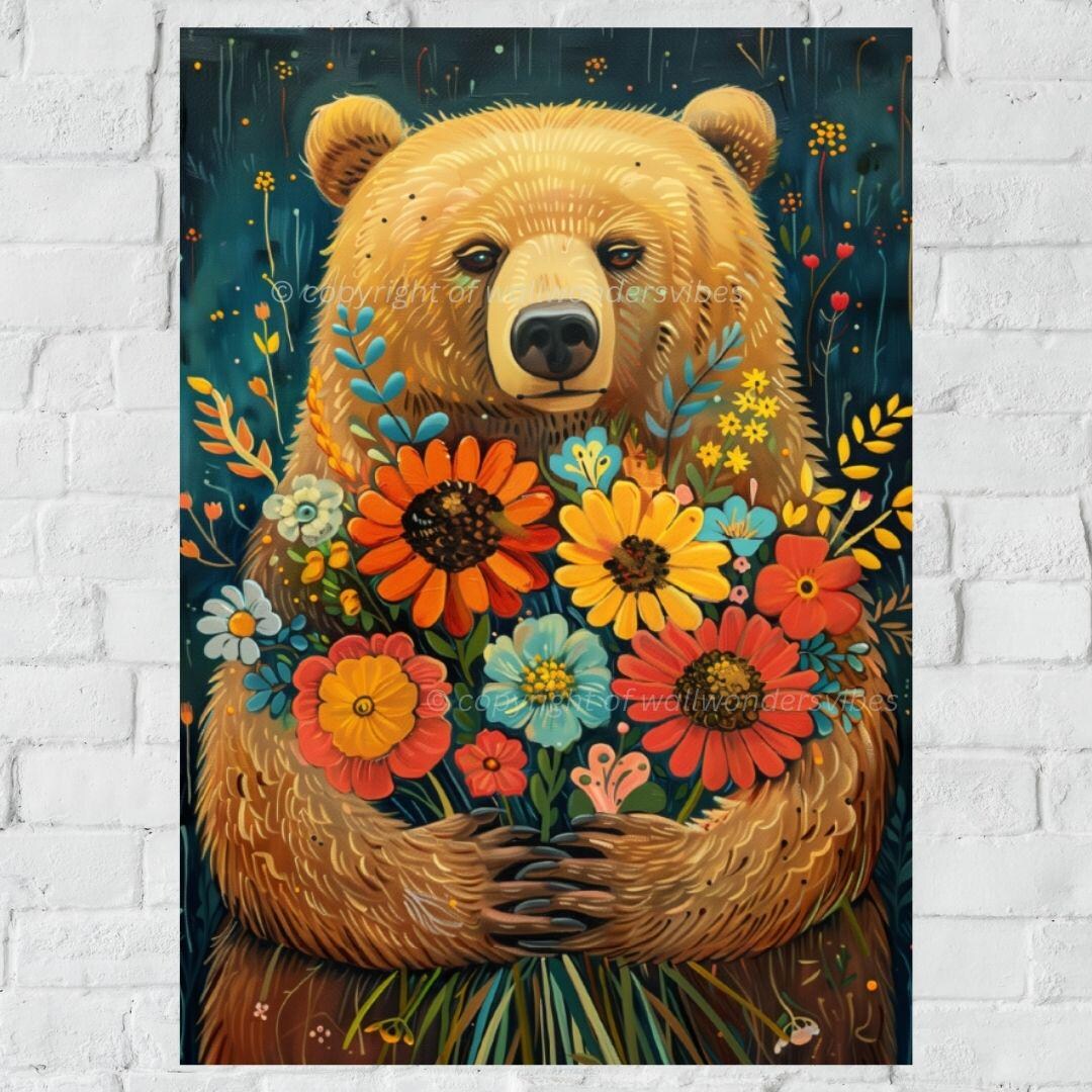 Whimsical Grizzly Bear Folk Art #2 | High-resolution 300 DPI JPG & PDF ...