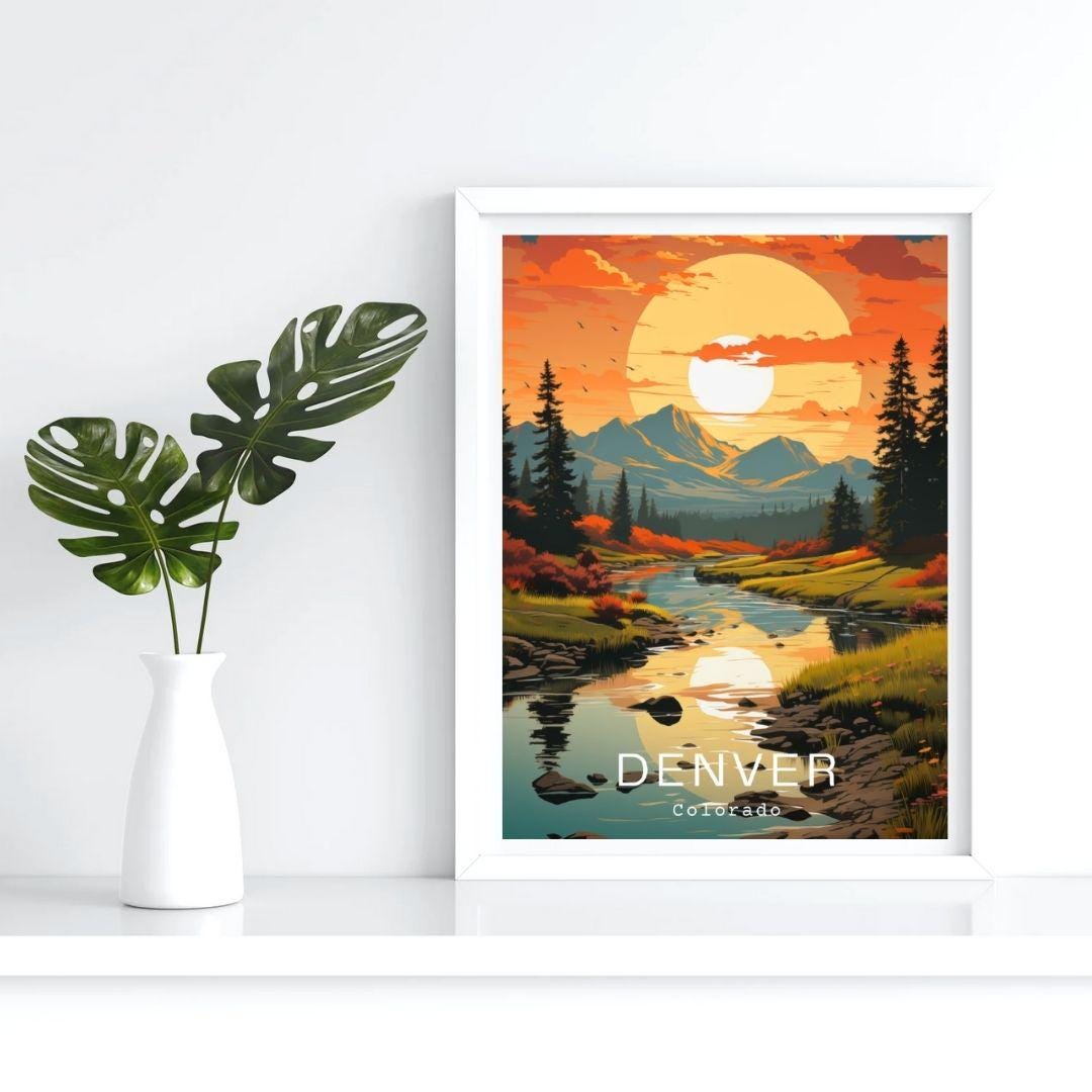 Vintage Denver Colorado Sunset Art Print, Digital Wall Art Landscape ...