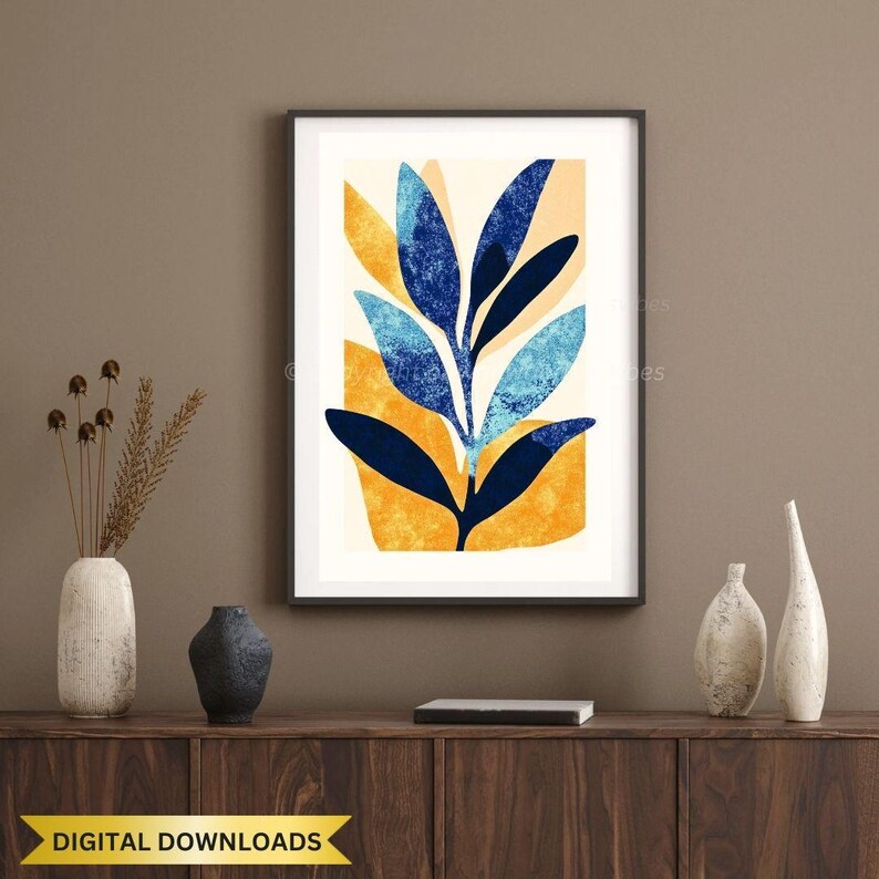 Abstract Botanical Art Print, Modern Leaf Wall Decor, Minimalist Plant ...