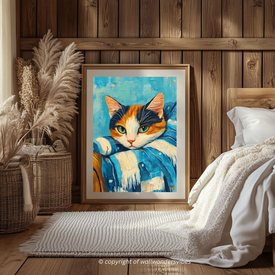 Cute Cozy Calico Sleeping Cat Digital Wall Art Download A3 Size ...