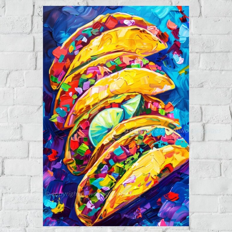 Colorful Taco Digital Art Print, Mexican Food Wall Decor, Vibrant ...
