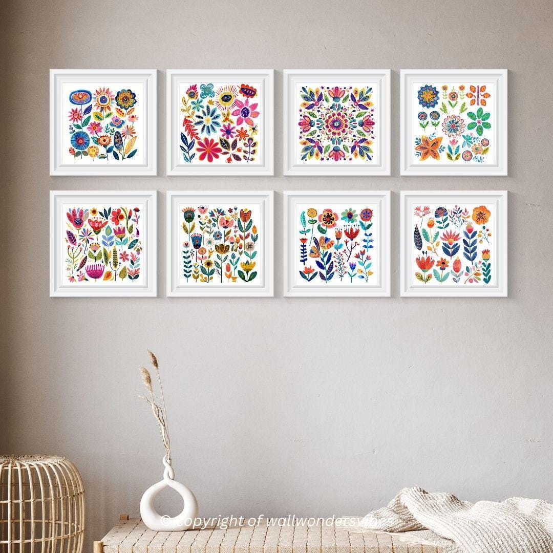 Commercial Use Digital Download 16 PNG Whimsical Colorful Flowers Folk ...
