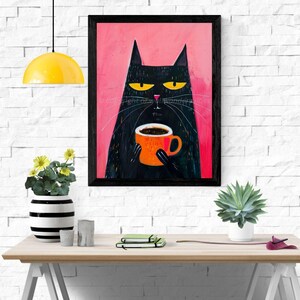 Cozy Cat Coffee Break Art | Funny Animal Print | Instant Download ...