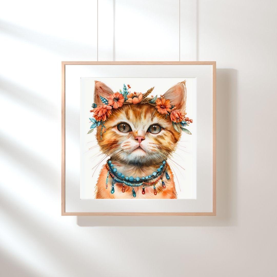 Bohemian Watercolor Cat Wall Art #1 | Digital Download PNG | High ...