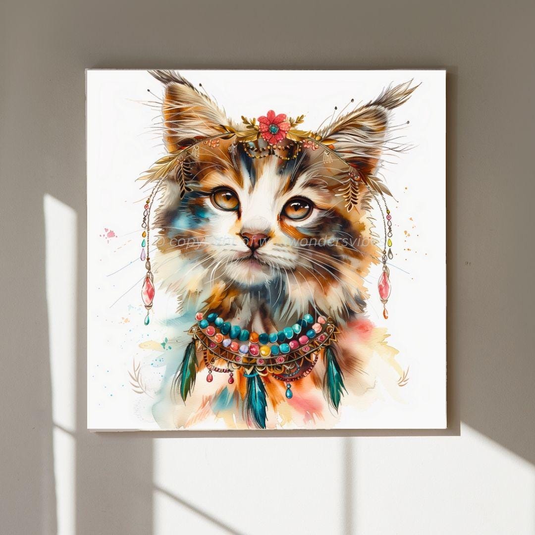 Bohemian Watercolor Cat Wall Art #22 | Digital Download PNG | High ...