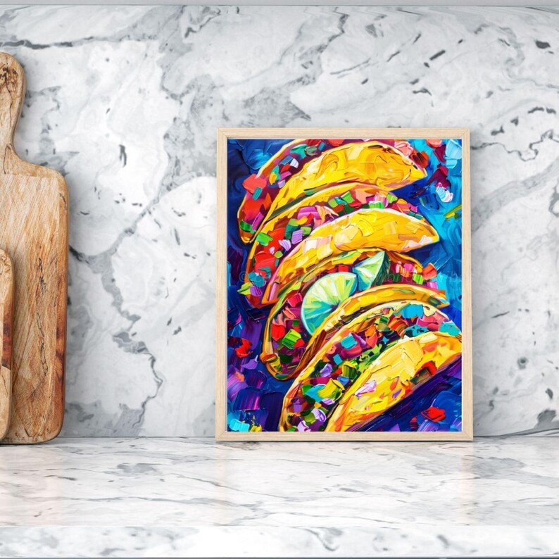 Colorful Taco Digital Art Print, Mexican Food Wall Decor, Vibrant ...
