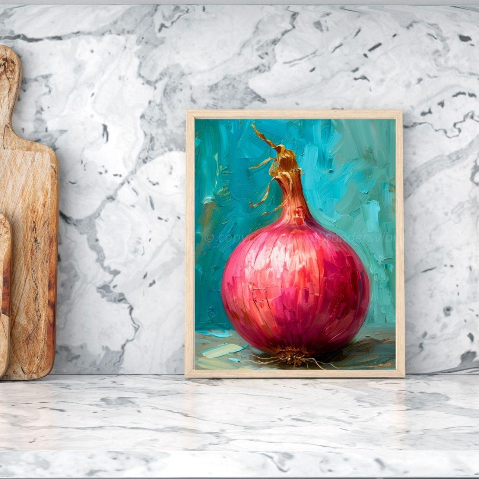 Pink Onion Wall Art Printable, Abstract Vegetable Painting, Kitchen ...