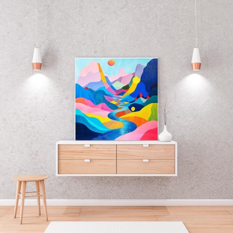 Colorful Abstract Landscape Art Print, Modern Digital Wall Art for Home ...