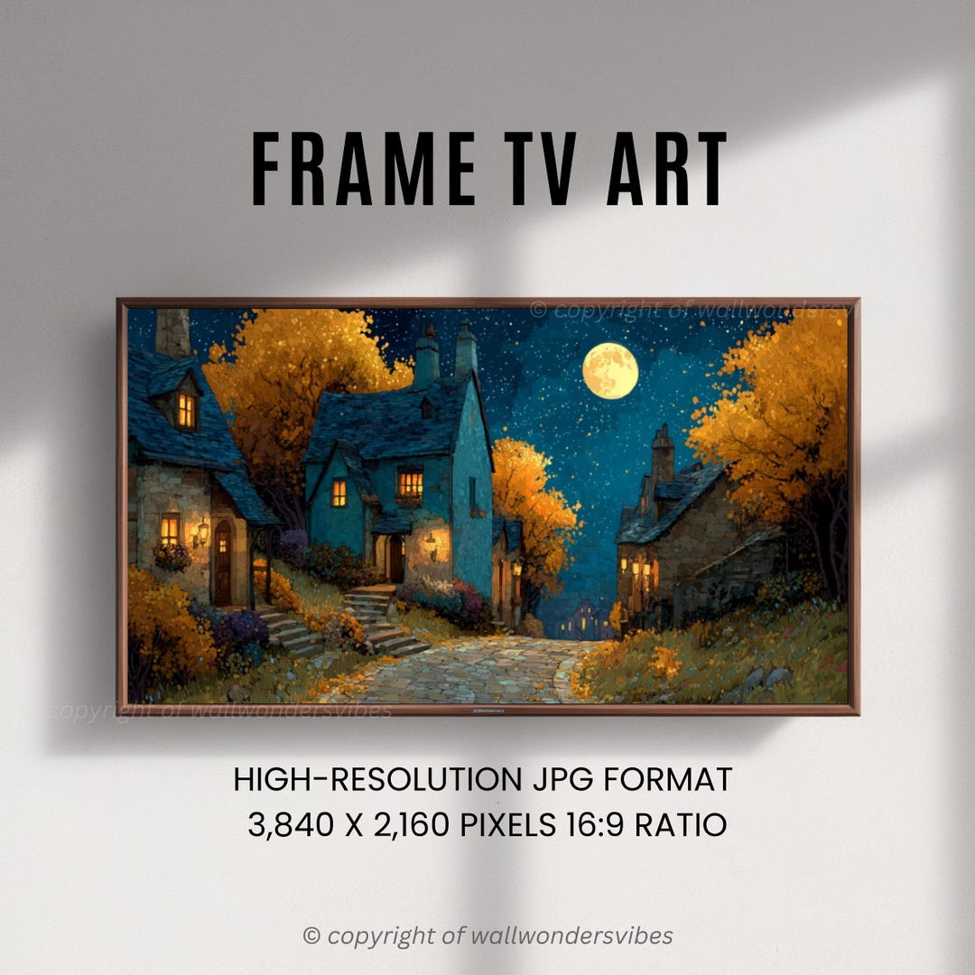 Fall Digital Art Village Night Digital Art – JPG for Samsung Frame TV ...