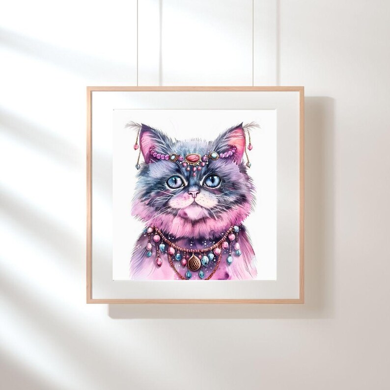 Bohemian Watercolor Cat Wall Art #16 | Digital Download PNG | High ...