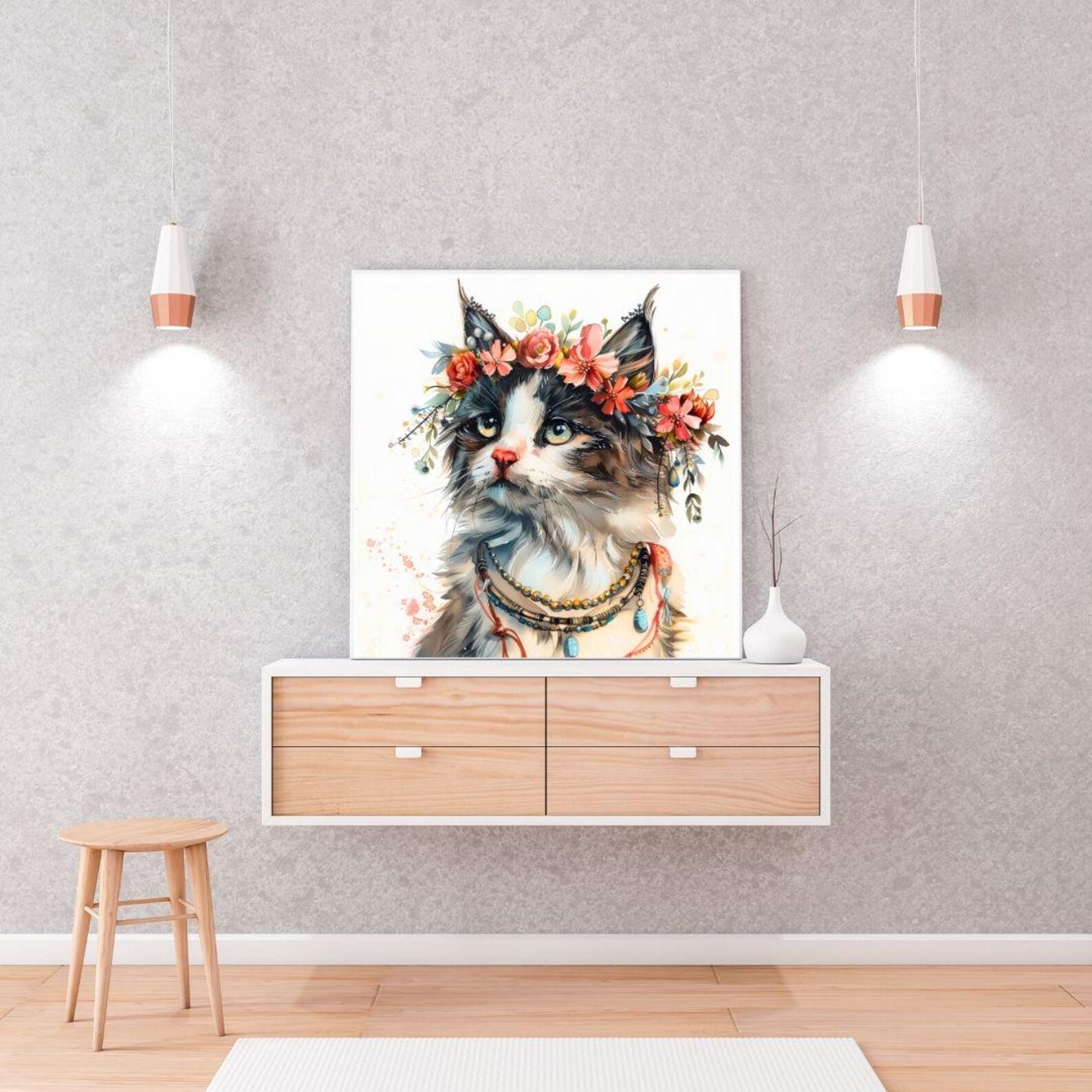 Bohemian Watercolor Cat Wall Art #17 | Digital Download PNG | High ...