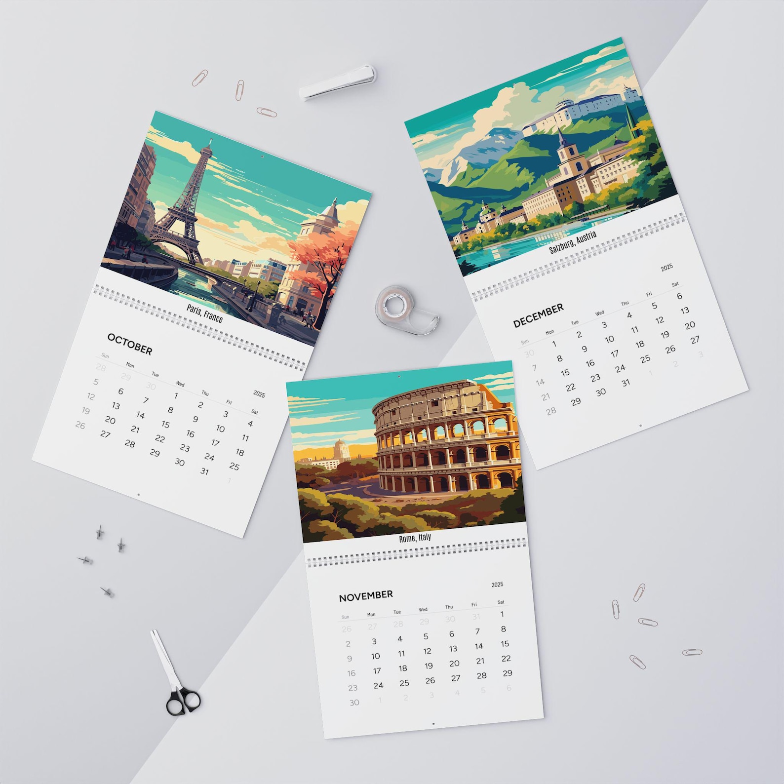 2025 Travel Wall Calendars Yearly Planner, Home Office Decor, Holiday ...