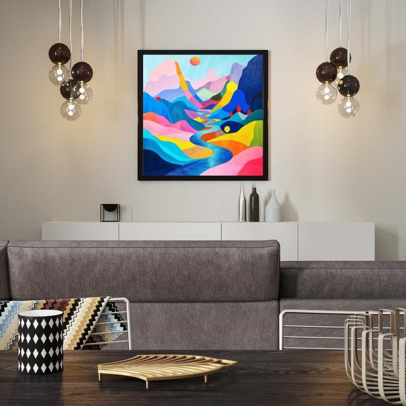 Colorful Abstract Landscape Art Print, Modern Digital Wall Art for Home ...