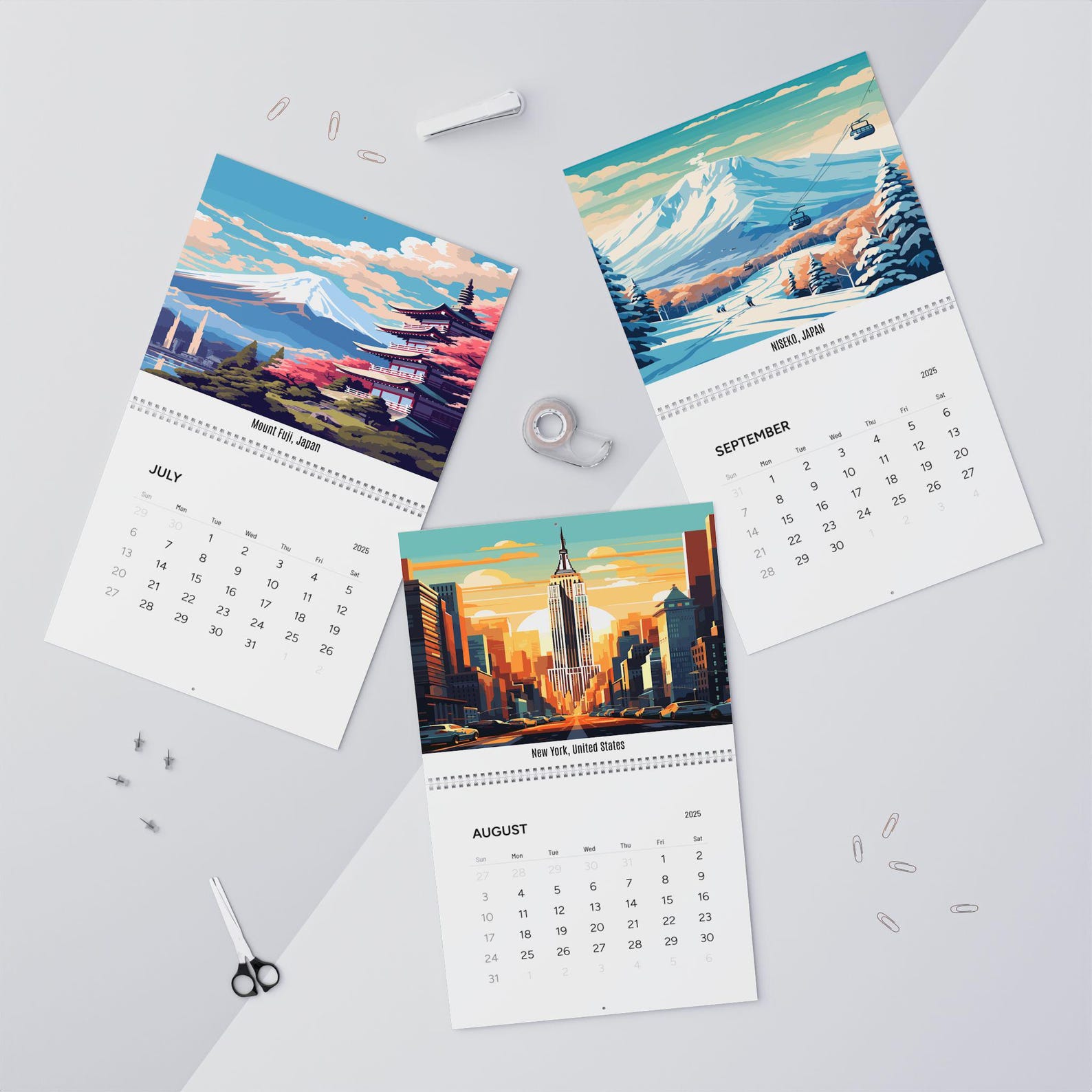 2025 Travel Wall Calendars Yearly Planner, Home Office Decor, Holiday ...