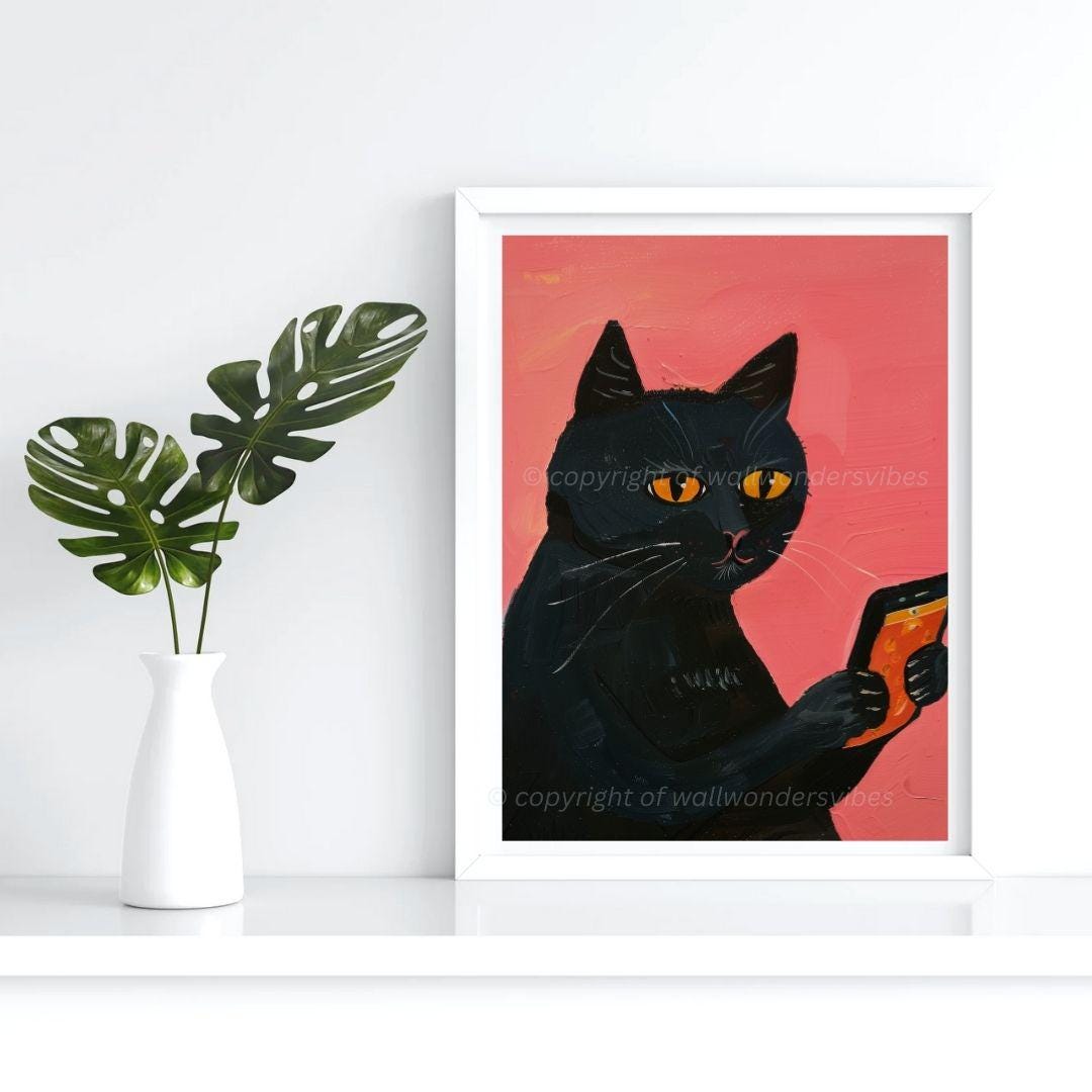 Whimsical Cat Reading Meme #3 | A3 Printable Wall Art | Digital ...