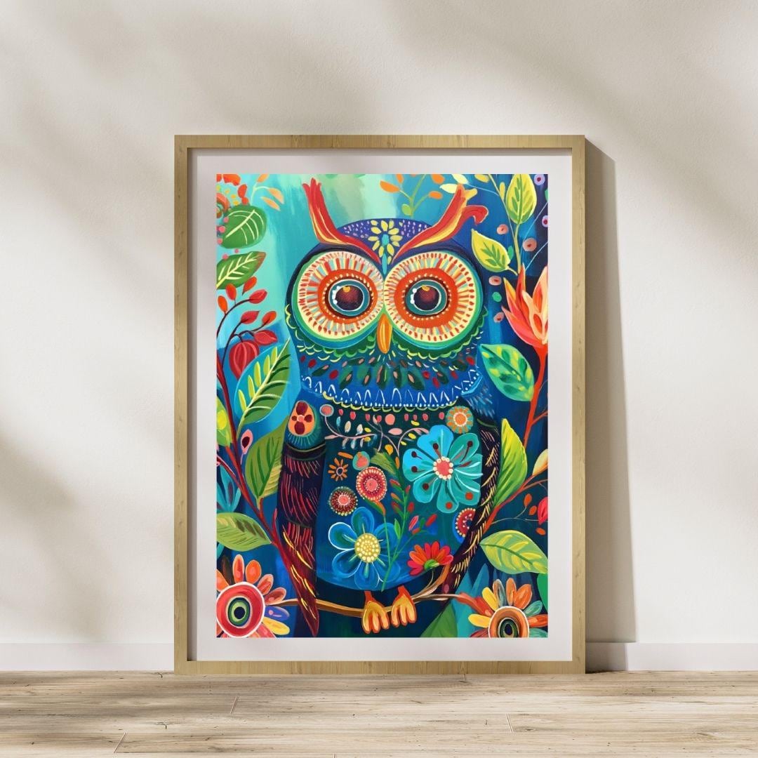 Floral Owl Folk Art Painting Printable Wall Art #6 - Vintage Whimsical ...