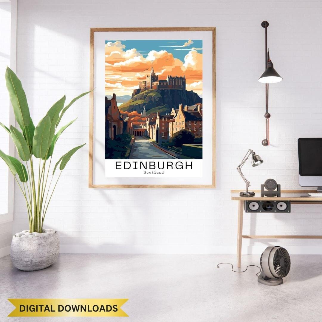Edinburgh Castle Art Print, Scotland Wall Decor, Cityscape Digital ...