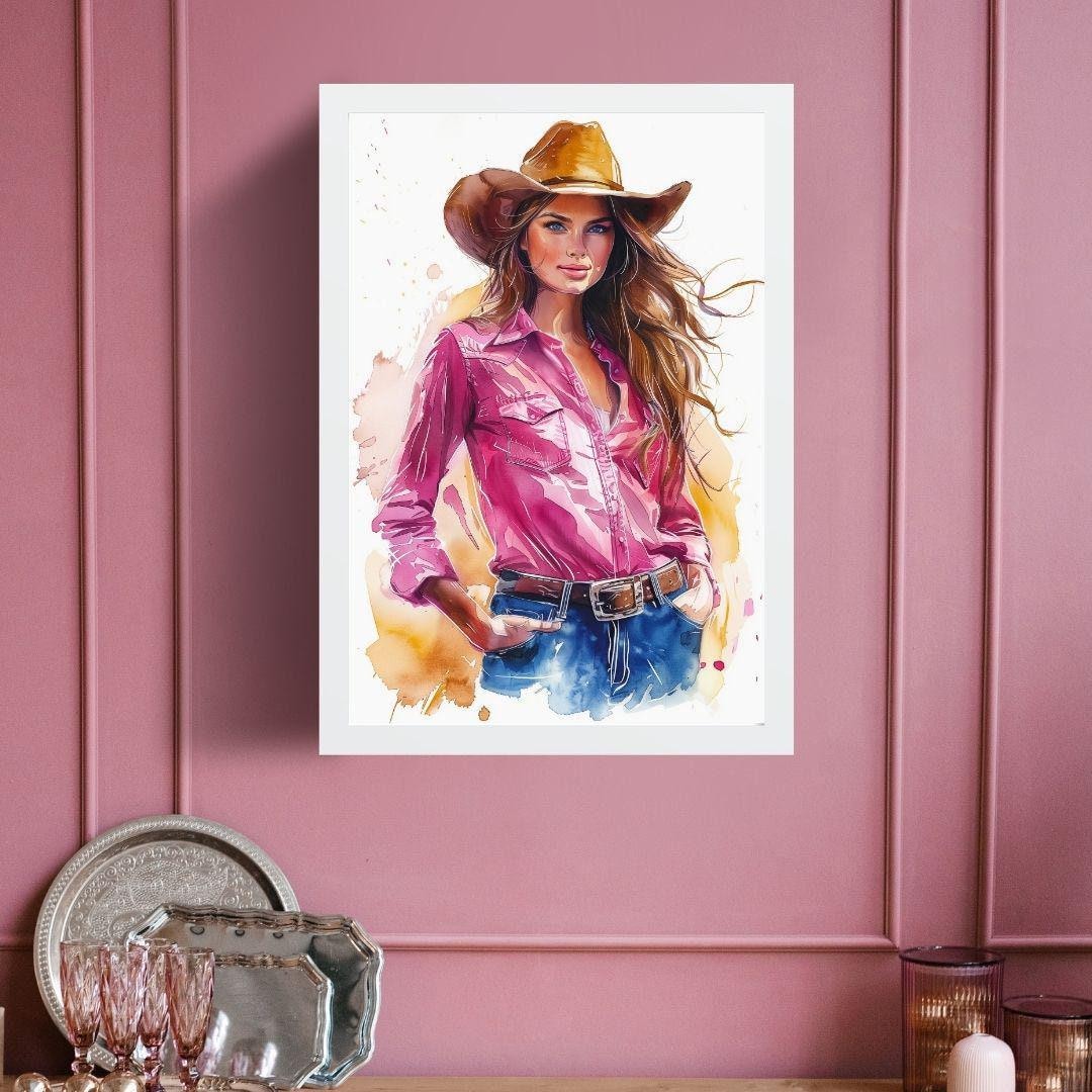 Country Cowgirl Art Print, Western Glamour Wall Decor, Digital Download ...