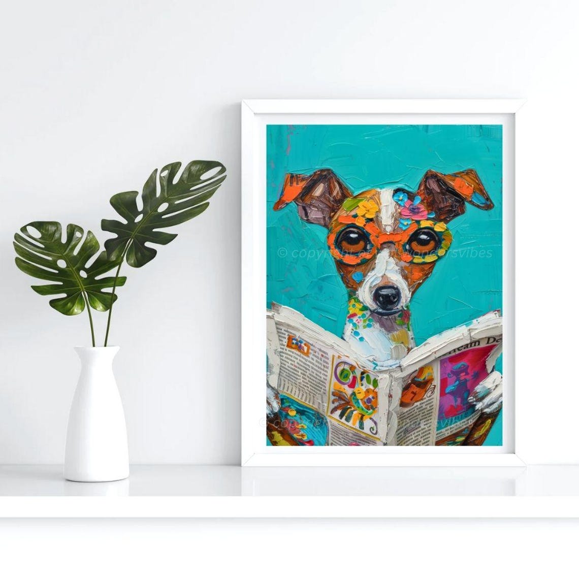 Whimsical Dog Reading Newspaper Art Print A3 Size 7 Digital Download ...