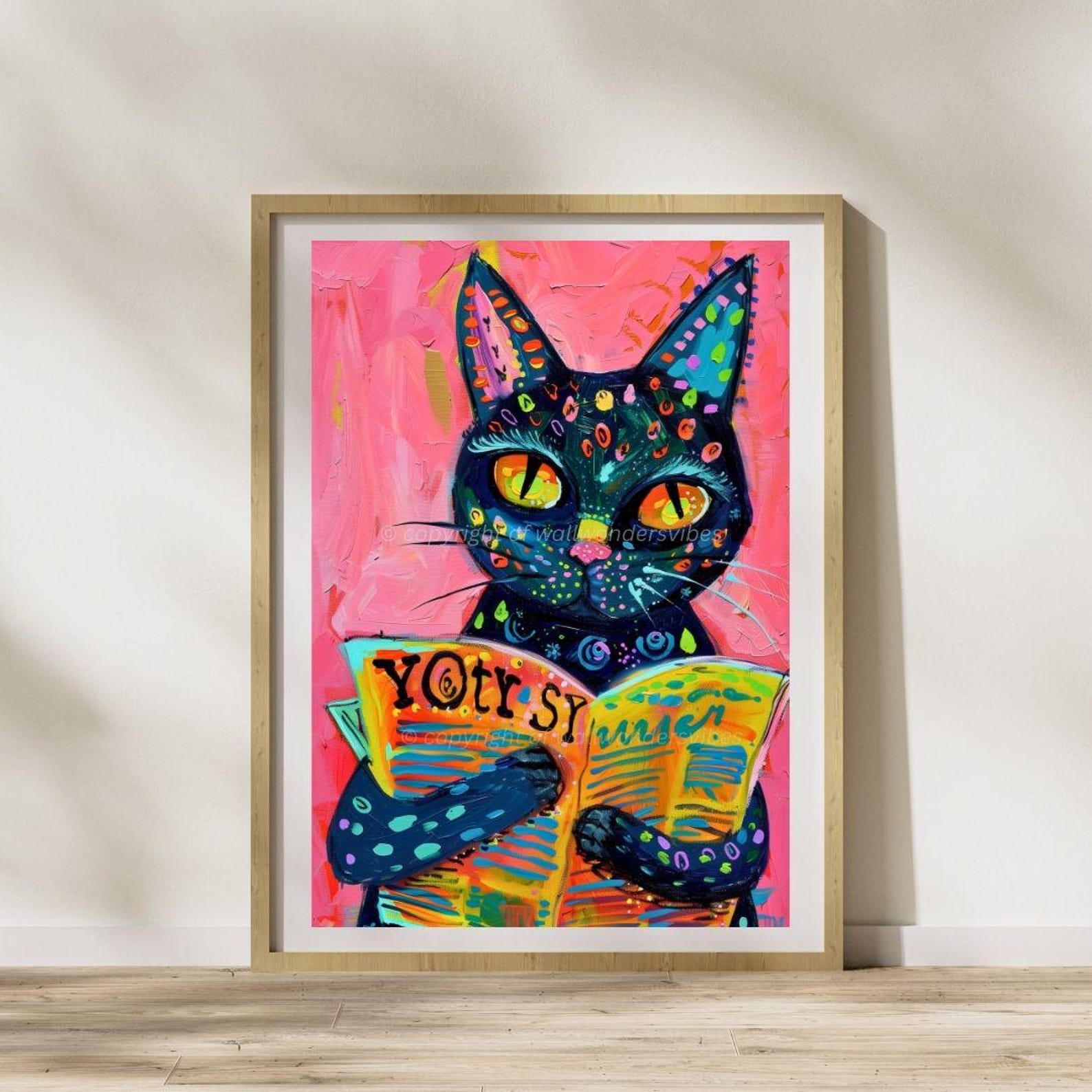 Hilarious Cat Reading Paper Print | Funny A3 Wall Art | Digital ...