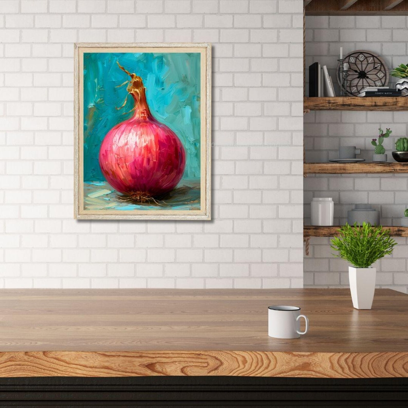 Pink Onion Wall Art Printable, Abstract Vegetable Painting, Kitchen ...