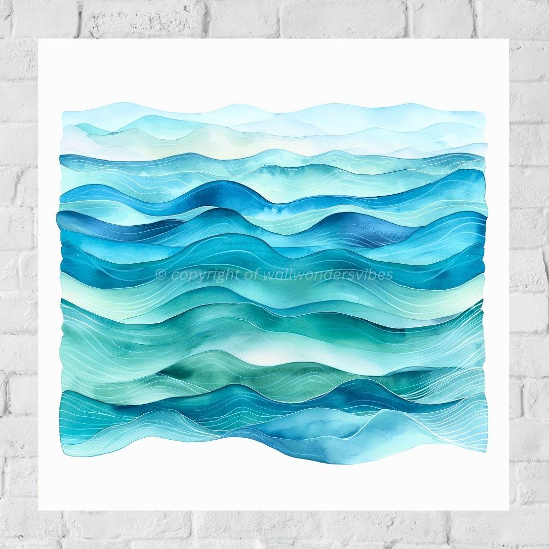 Watercolor Ocean Wave Art #10 | Digital Download PNG | High-resolution ...