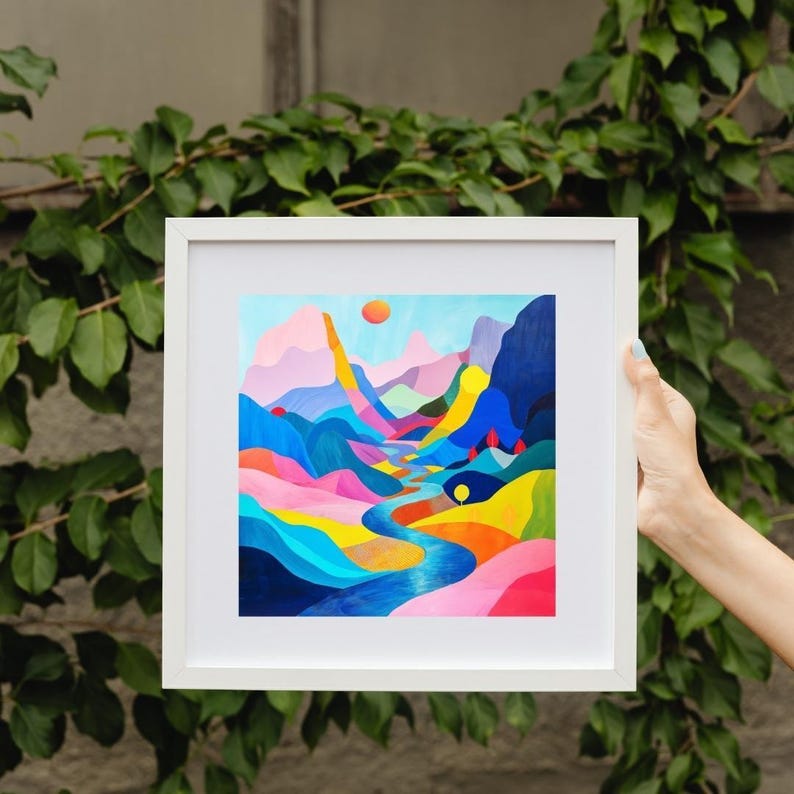 Colorful Abstract Landscape Art Print, Modern Digital Wall Art for Home ...