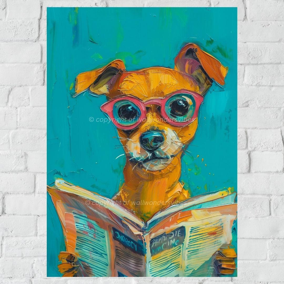 Whimsical Dog Reading Newspaper Art Print A3 Size #5 - Digital Download ...