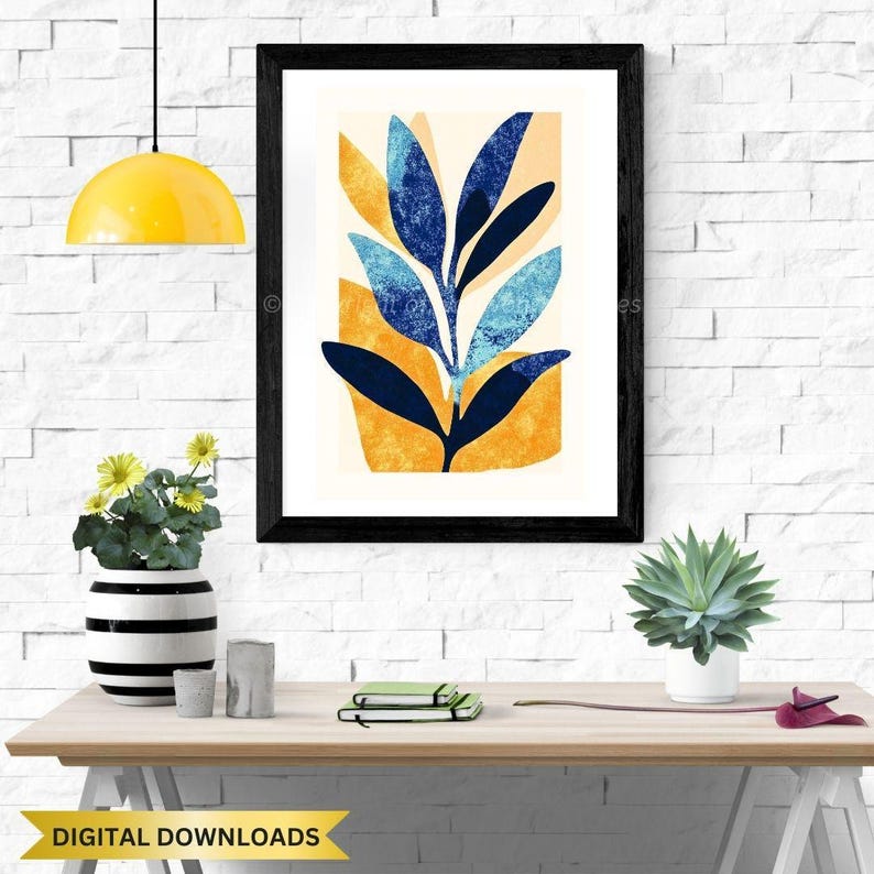 Abstract Botanical Art Print, Modern Leaf Wall Decor, Minimalist Plant ...