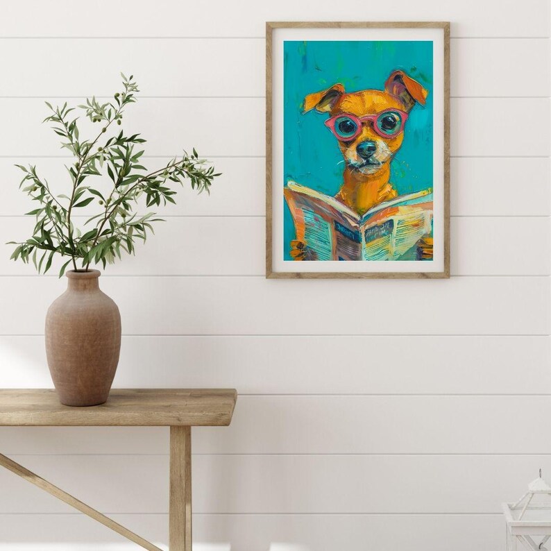Whimsical Dog Reading Newspaper Art Print A3 Size #5 - Digital Download ...